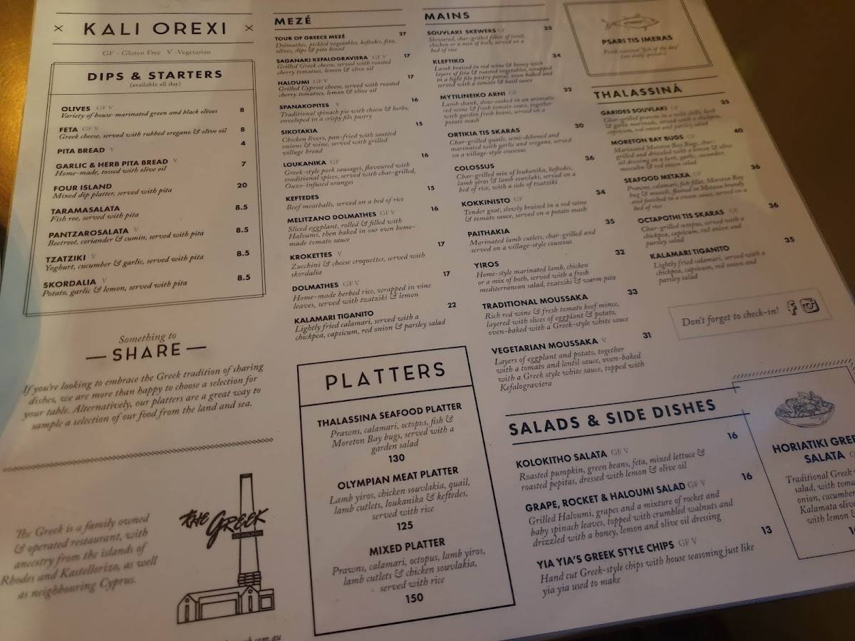 Menu at The Greek on Halifax restaurant, Adelaide