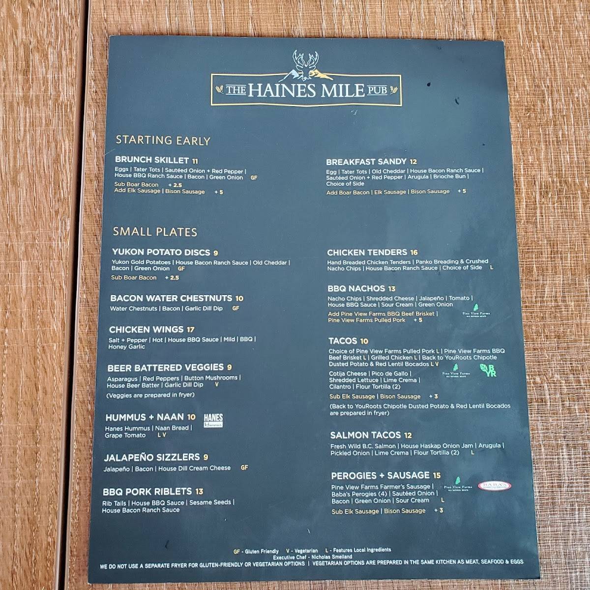 Menu at The Haines Mile Pub, Saskatoon, Meadows Pkwy #20