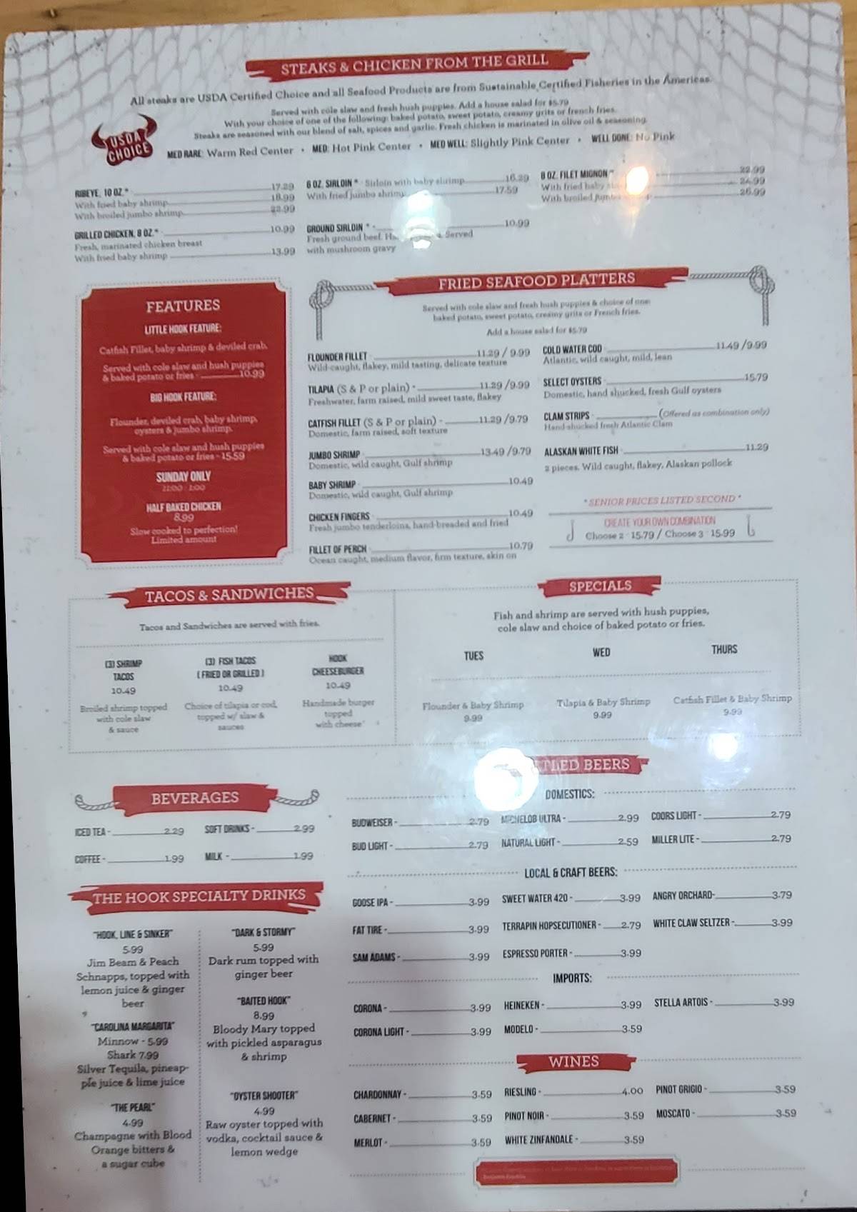 Menu at The Hook Seafood and Oyster House pub & bar, Anderson