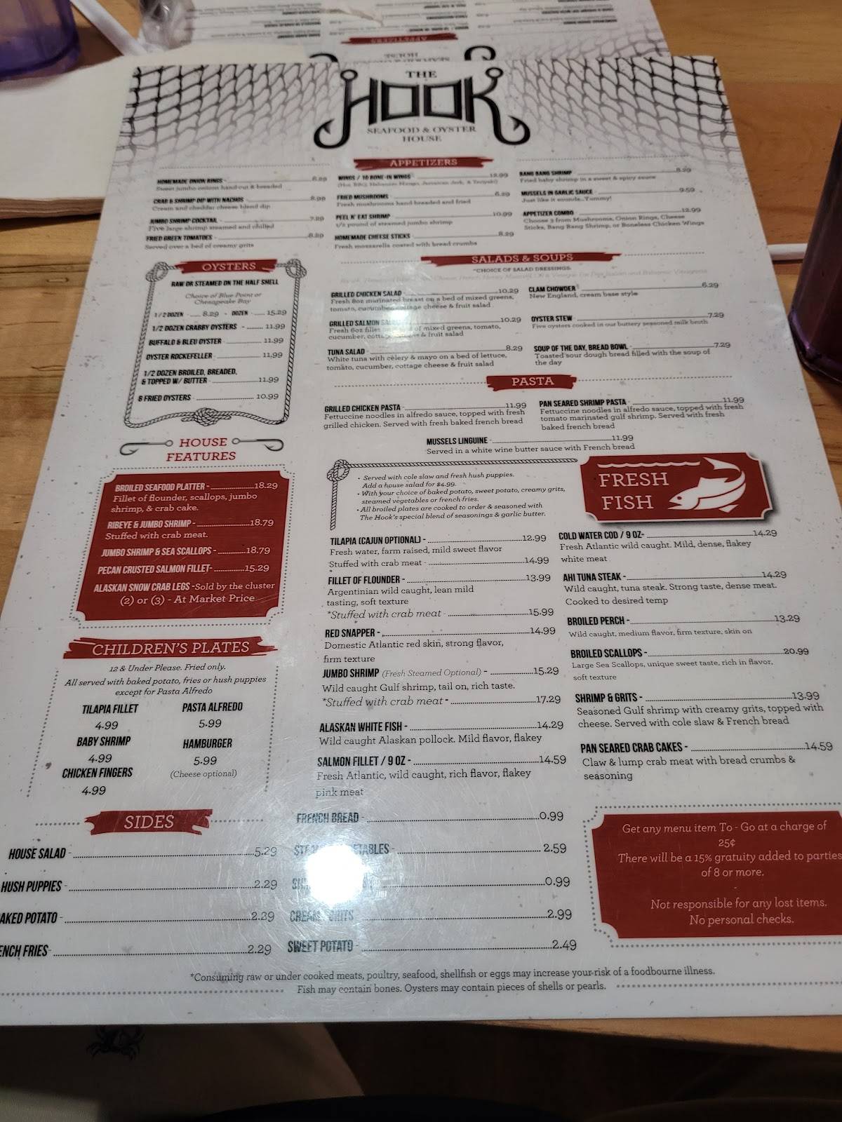 Menu at The Hook Seafood and Oyster House pub & bar, Anderson