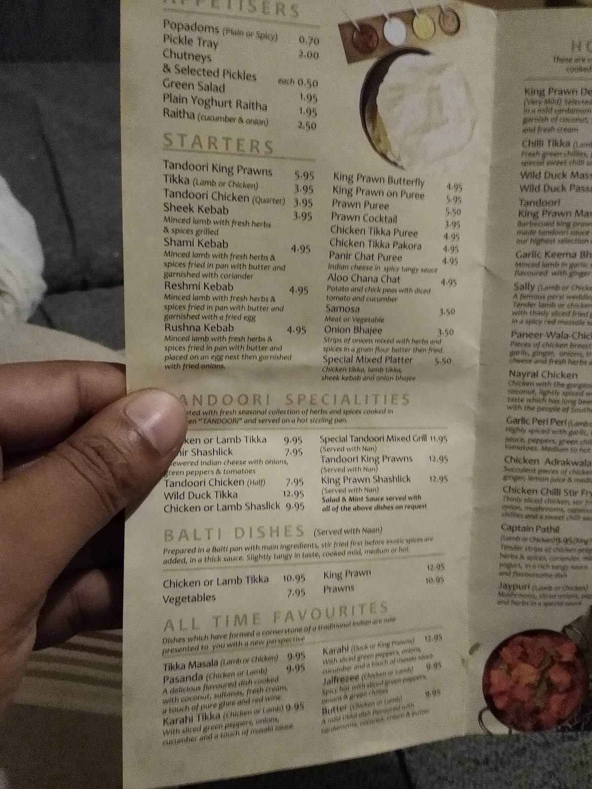 Menu at The House of Spice restaurant, Shanklin