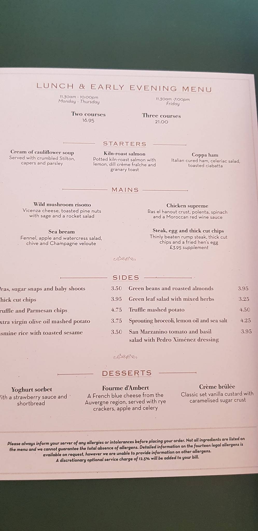 Menu at The Ivy Harrogate Garden restaurant, Harrogate