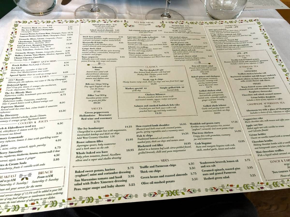 Menu at The Ivy On The Square Edinburgh pub & bar, Edinburgh