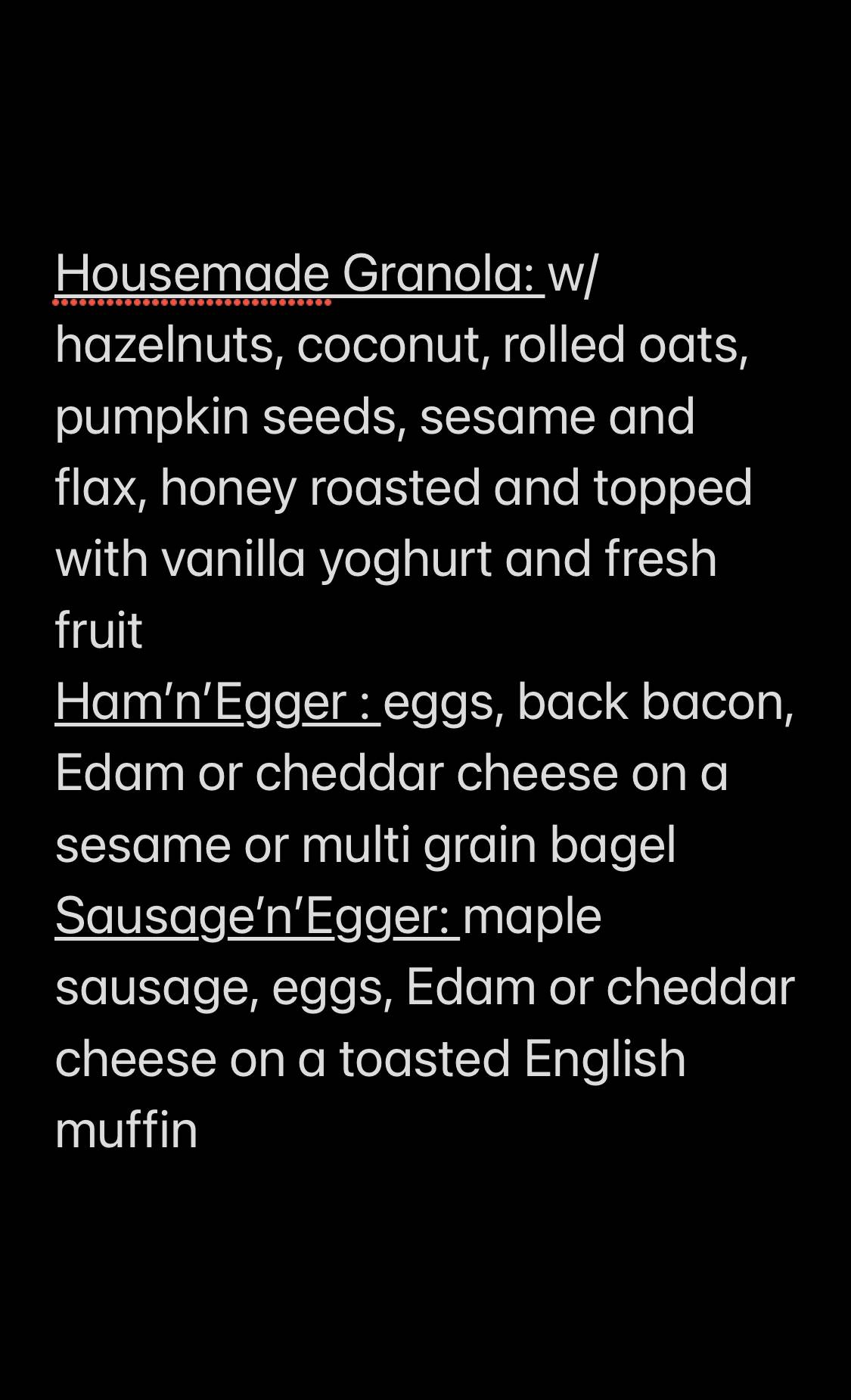 Menu at The Java Shack cafe, Campbell River