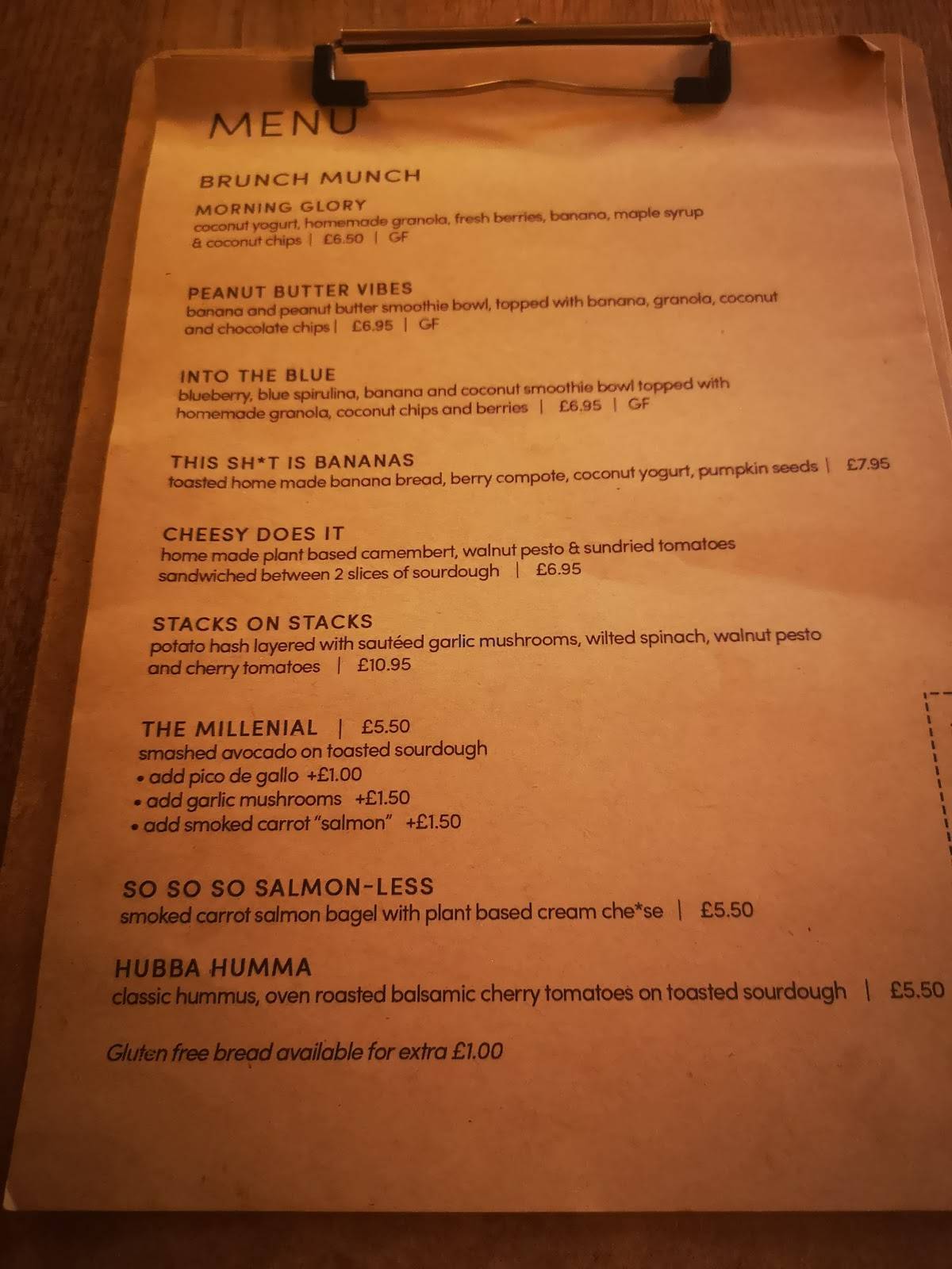 Menu at The Kasbar, Gibraltar