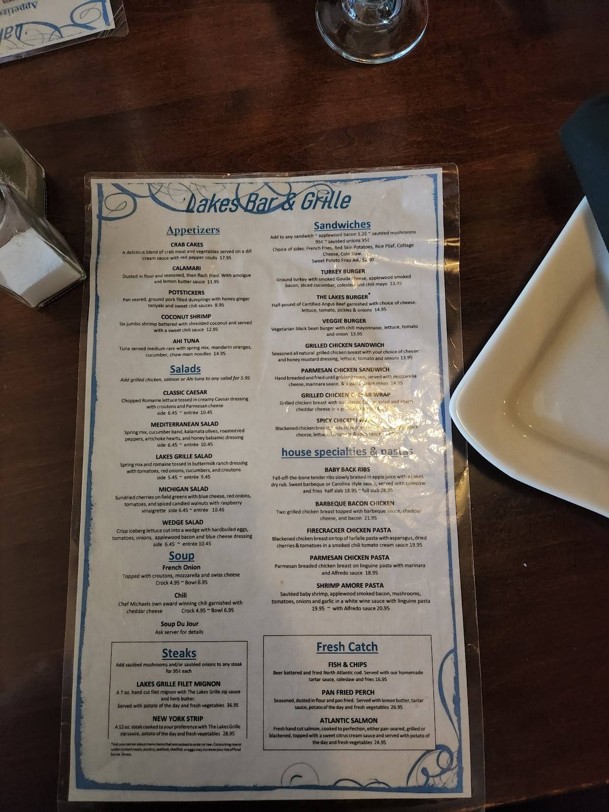 Menu at The Lakes Bar & Grille, Commerce Charter Township