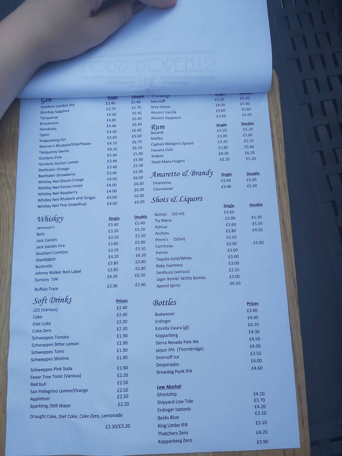Menu at The Lord Roberts pub & bar, Nottingham, 24 Broad St