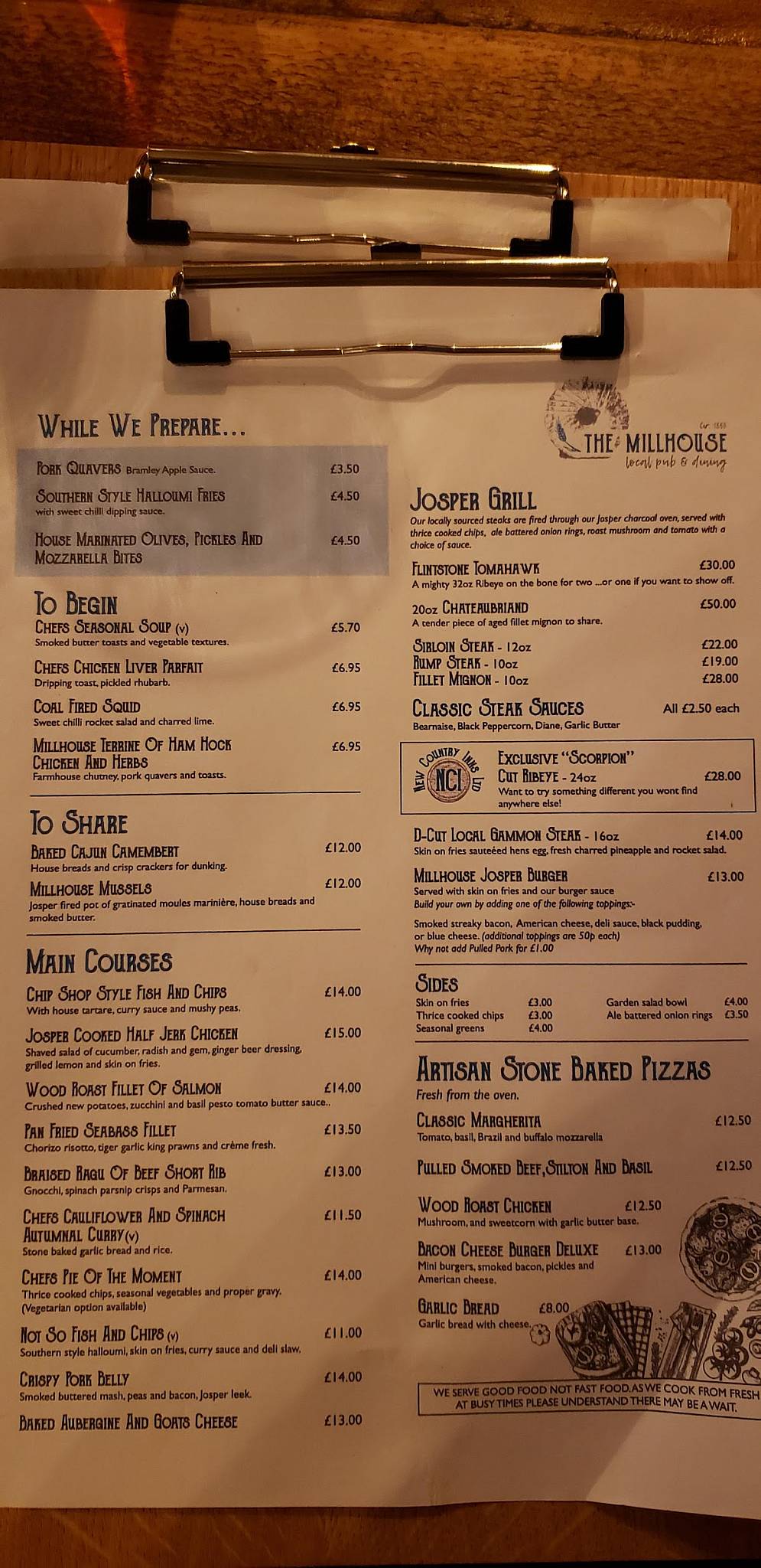 Menu at The Millhouse pub & bar, Worksop, 194 Newcastle Ave