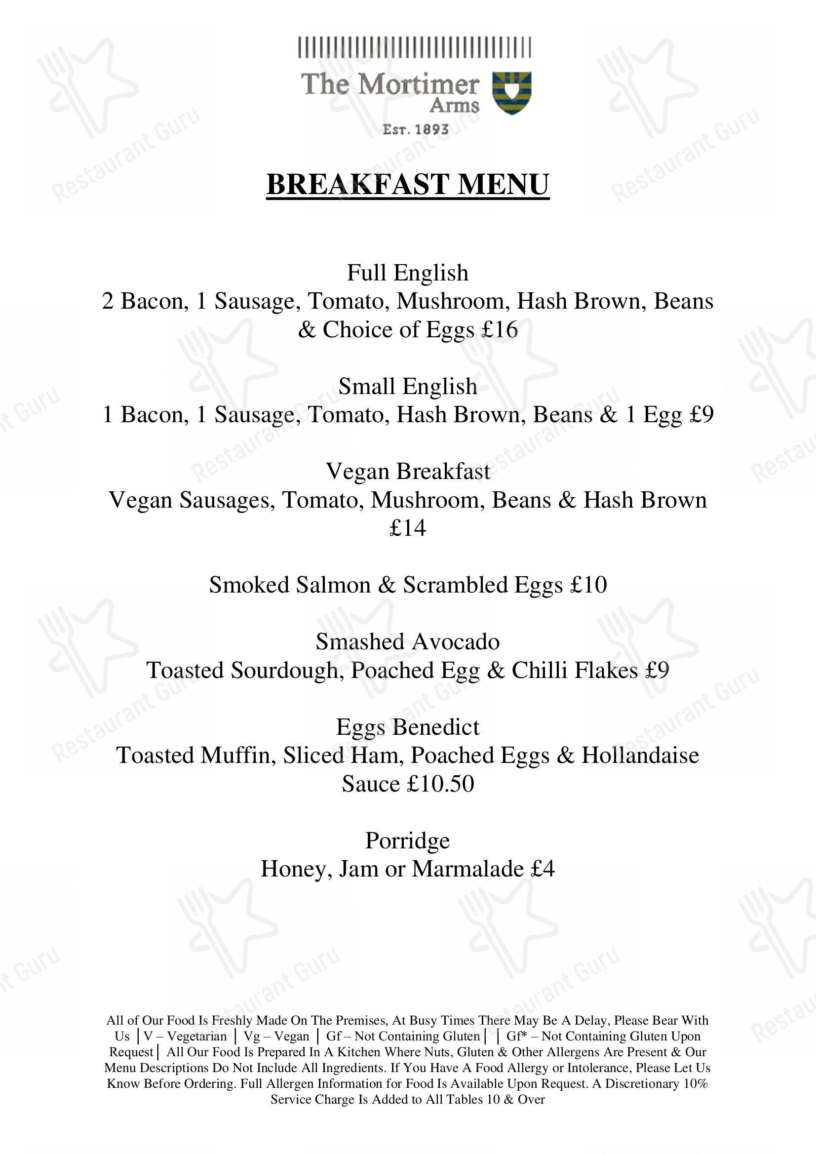 Menu at The Mortimer Arms pub & bar, Romsey Extra