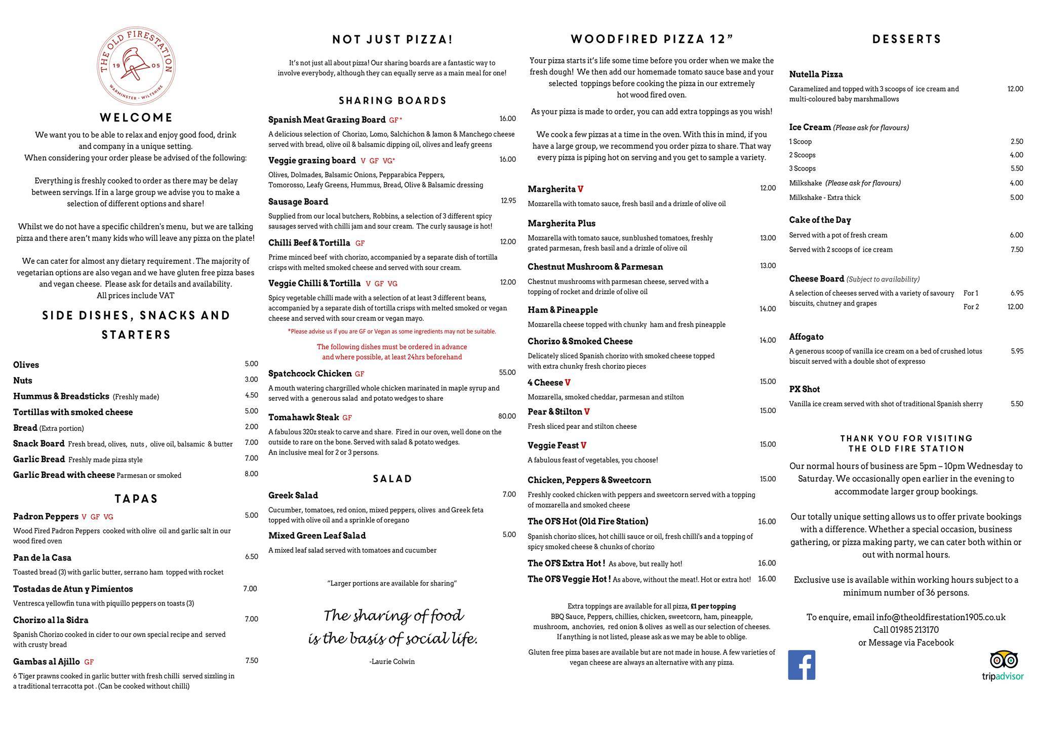 Menu at The Old Fire Station, Warminster pub & bar, Warminster