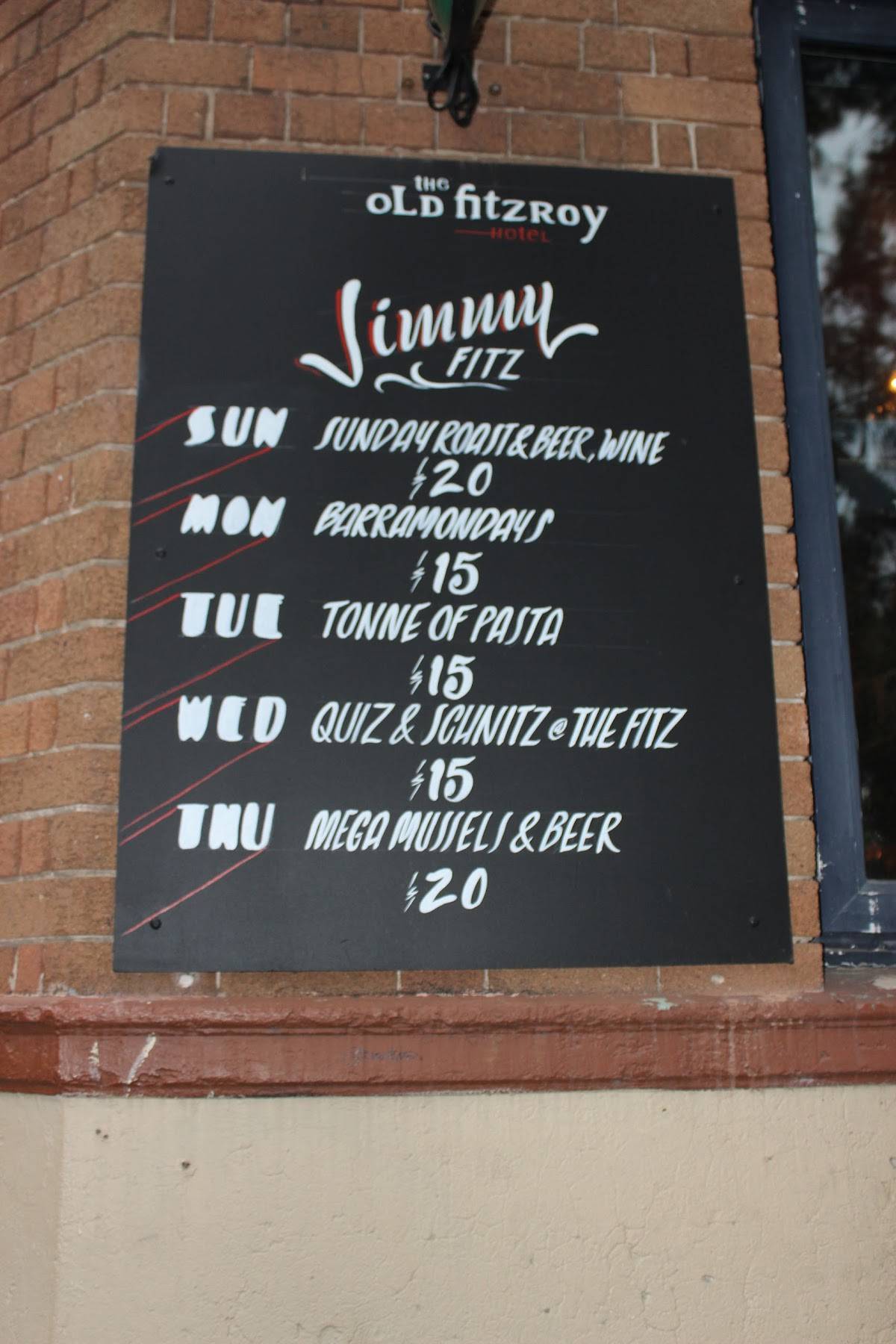 Menu at The Old Fitzroy Hotel pub & bar, Woolloomooloo