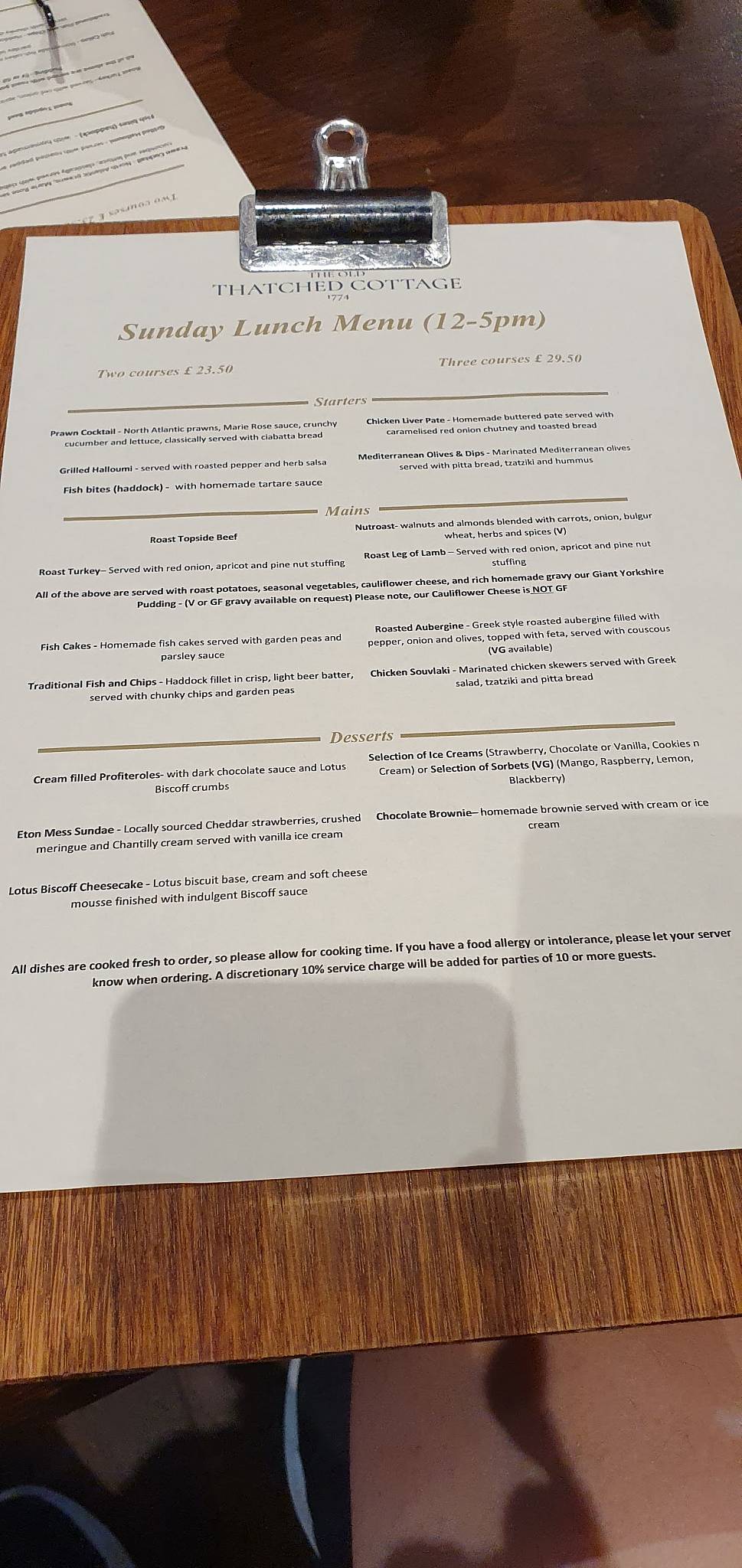 Menu at The Old Thatched Cottage Restaurant, Weston-super-Mare
