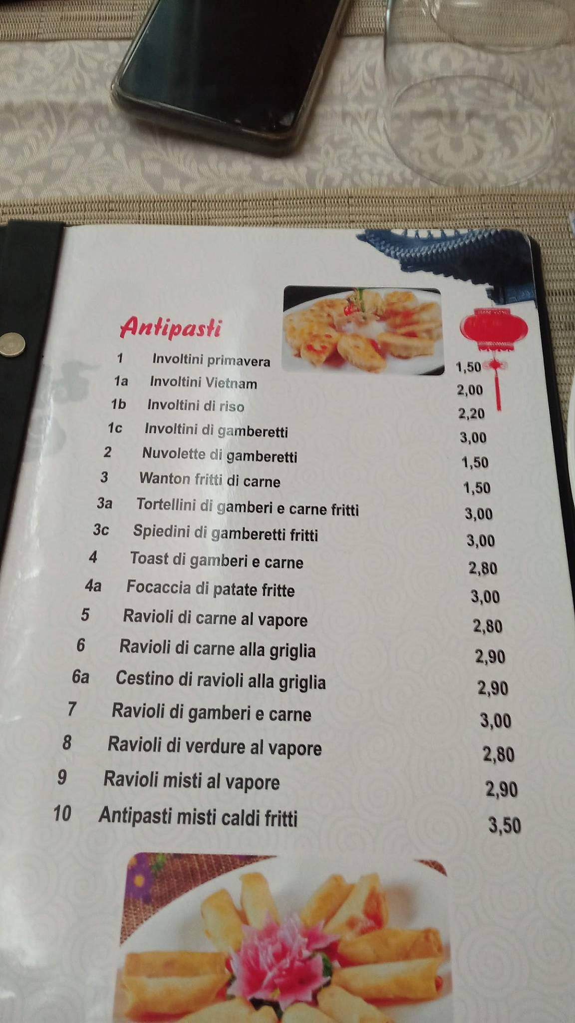 Menu da La Pagoda ristorante, Albenga