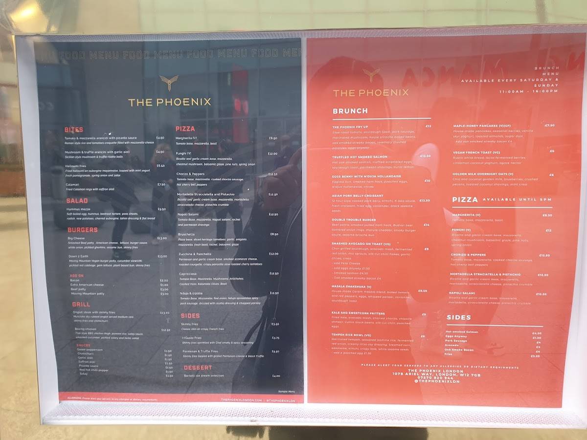 Menu at The Phoenix London pub & bar, London