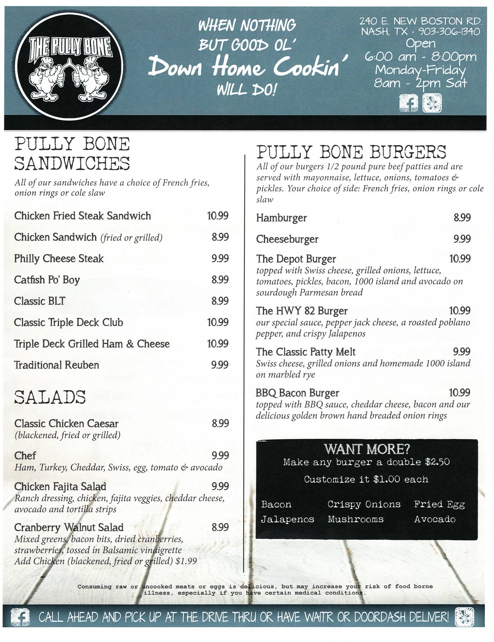 Menu at The Pully Bone restaurant, Nash