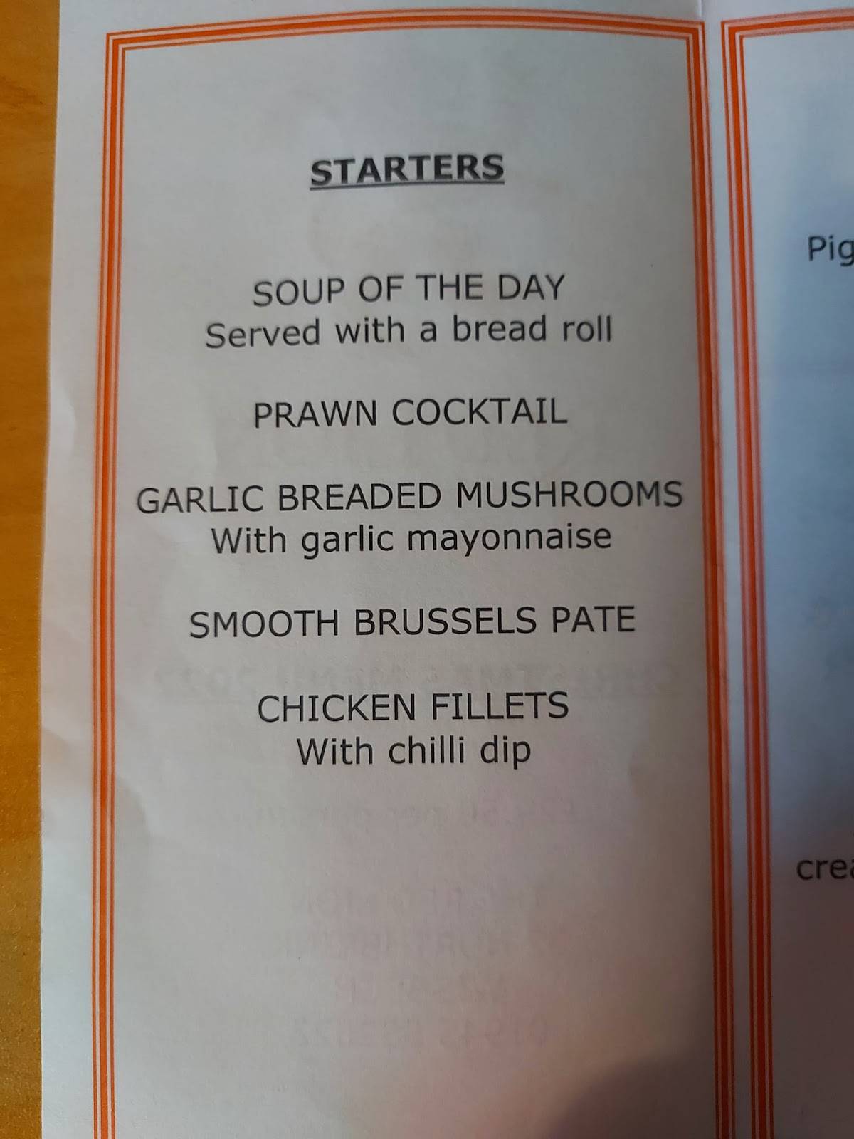 Menu at The Red Lion restaurant, Wisbech