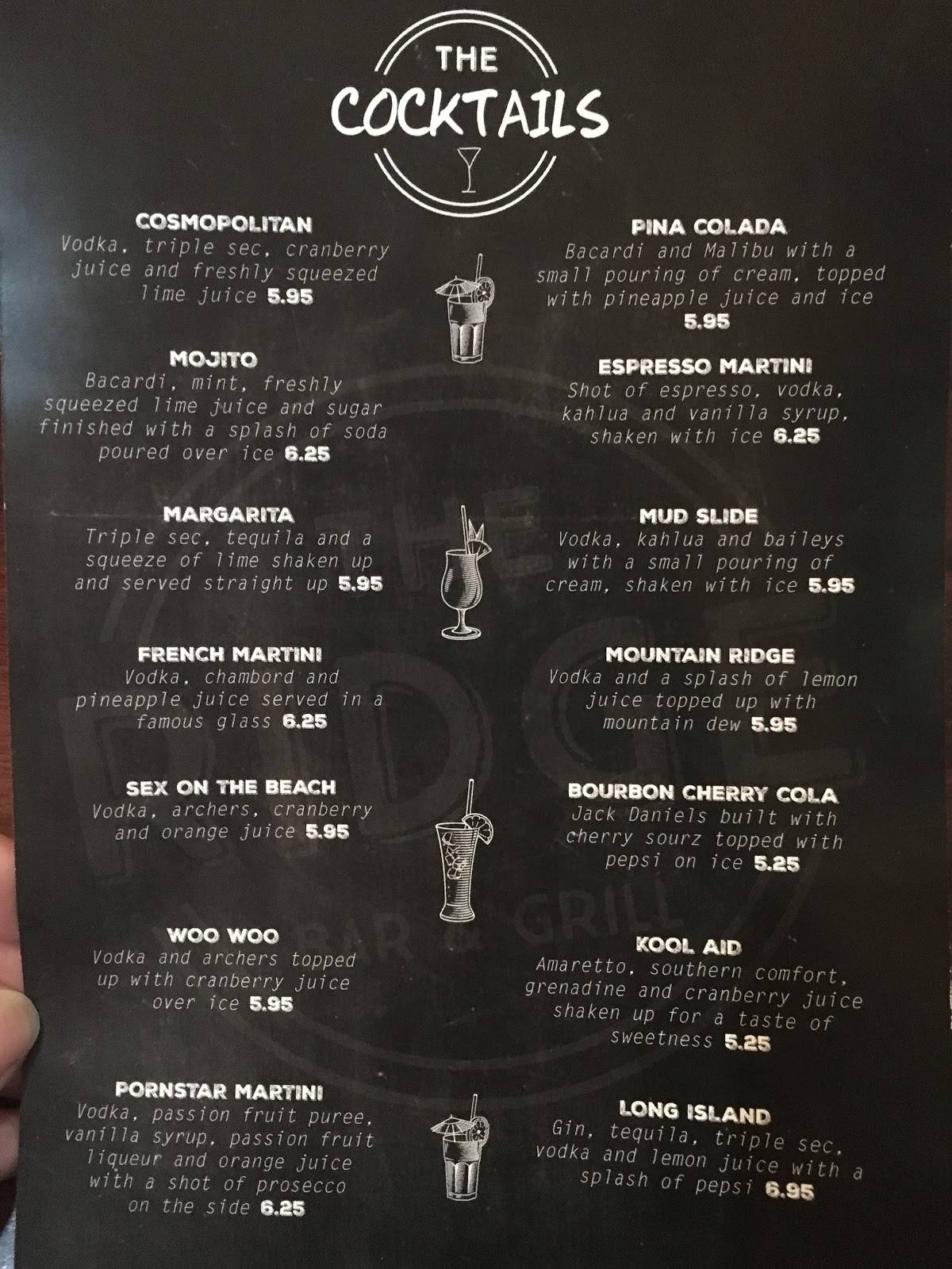 Menu at The Ridge (Shaw Ridge) restaurant, Swindon