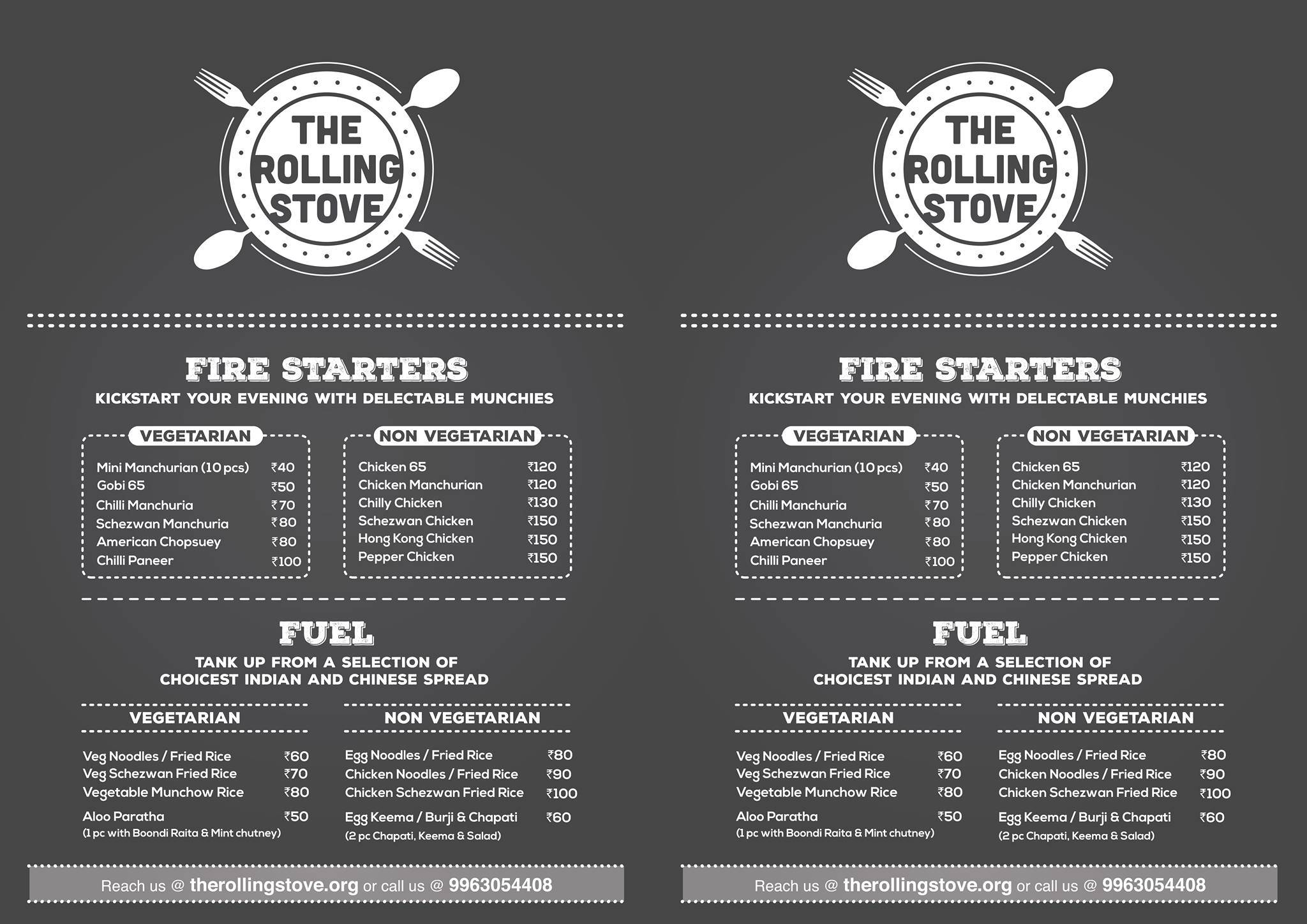 Menu at The Rolling Stove, Hyderabad