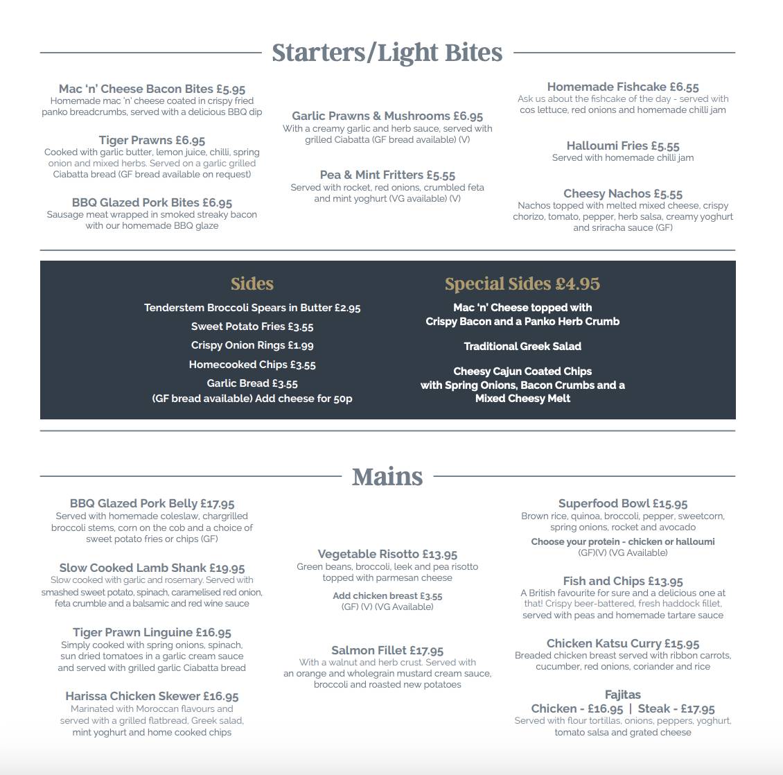 Menu at The Royal Hotel restaurant, Weston-super-Mare
