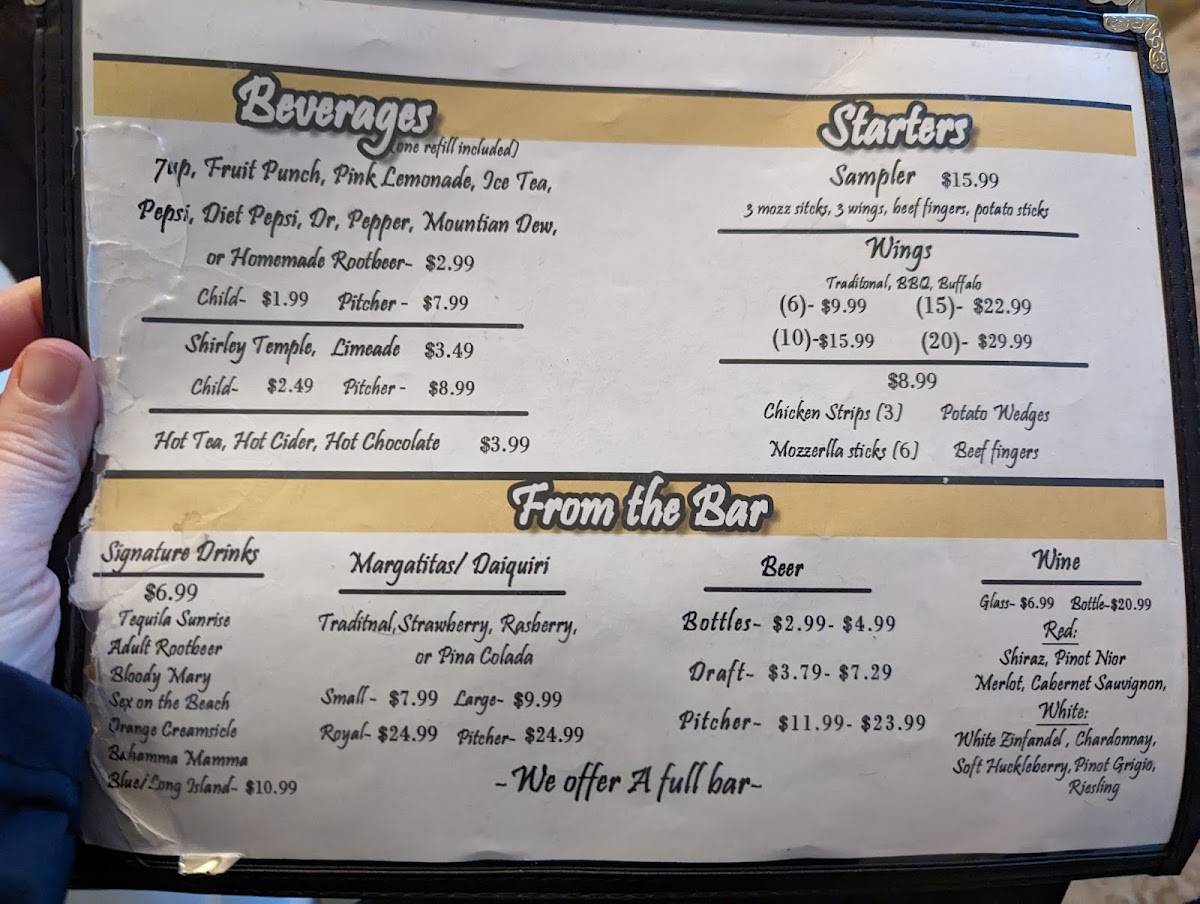 Menu at The Royal Hotel and Pizzeria, Lava Hot Springs