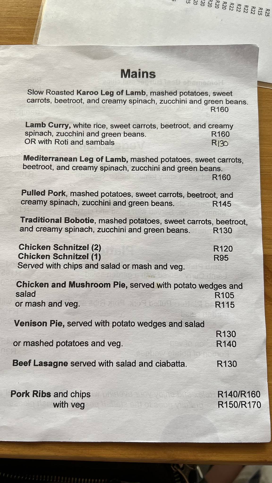 Menu at The Rude Chef restaurant, Prince Albert