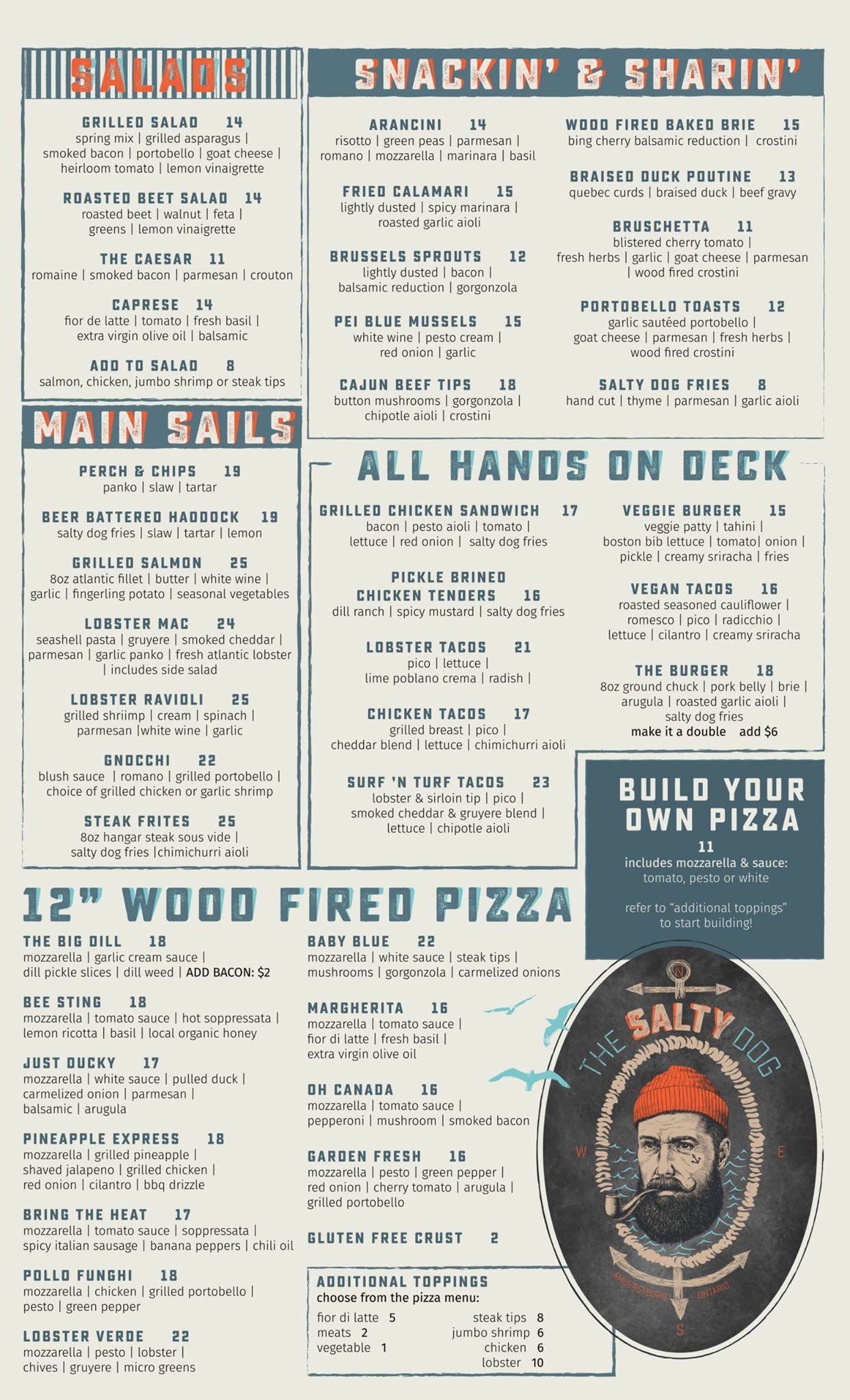 Menu at The Salty Dog pizzeria, Amherstburg