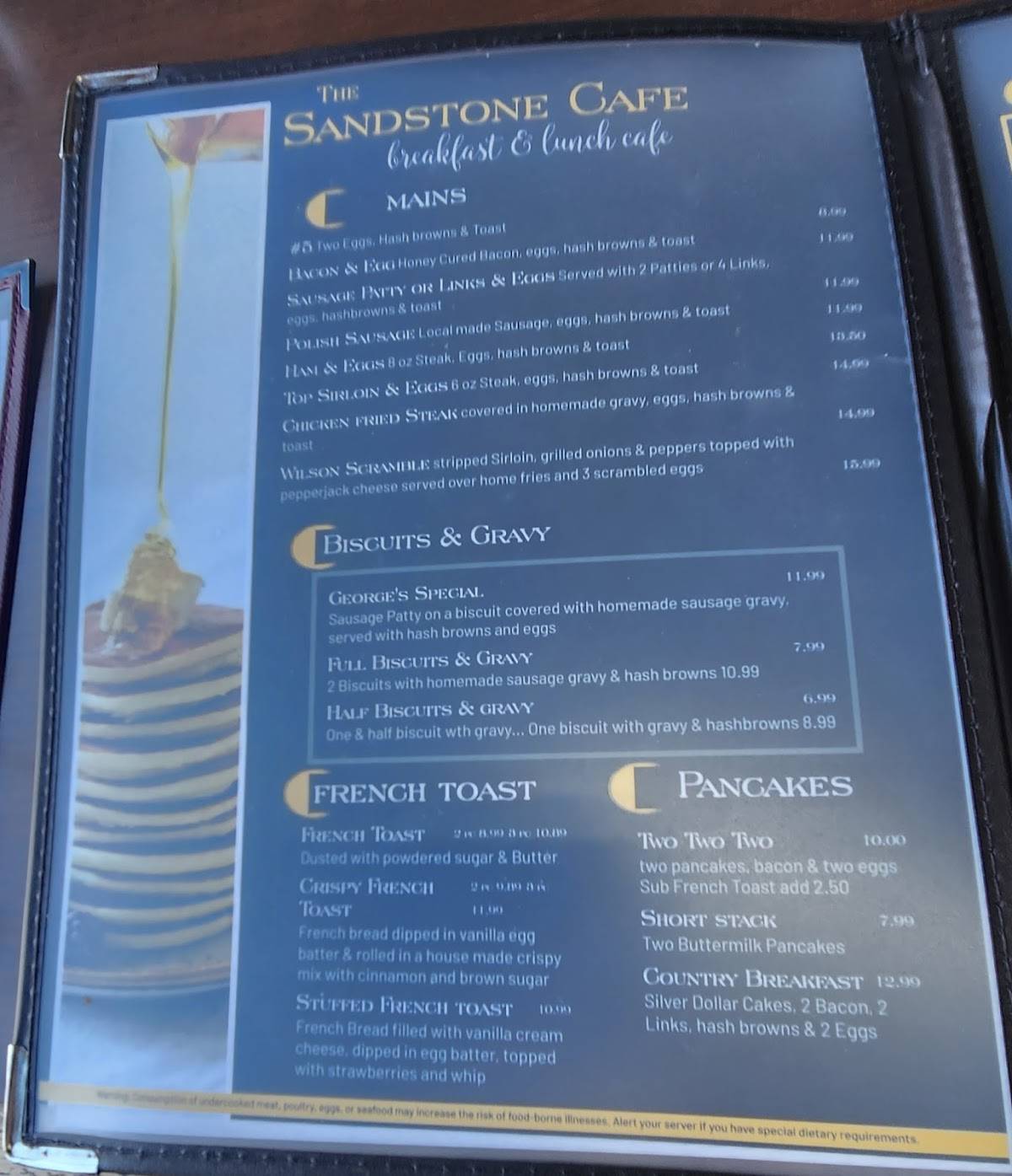 Menu at The Sandstone Cafe, Tenino