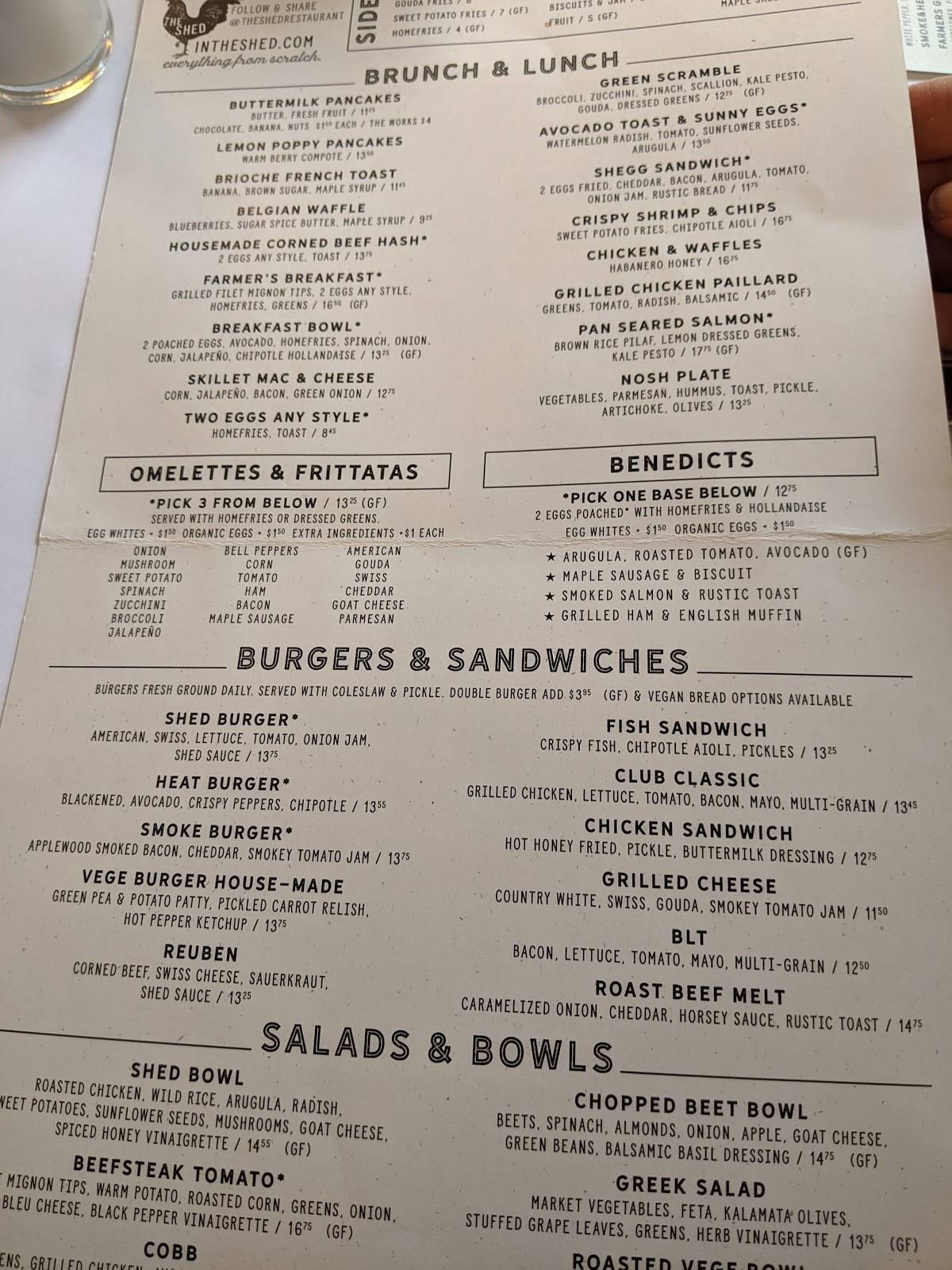 Menu at The Shed Restaurant - Huntington NY, Huntington
