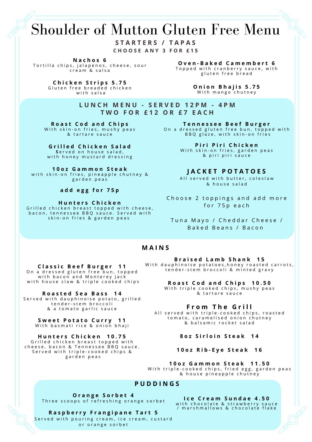 Menu at The Shoulder Of Mutton pub & bar, Sheffield, 19 Top Rd