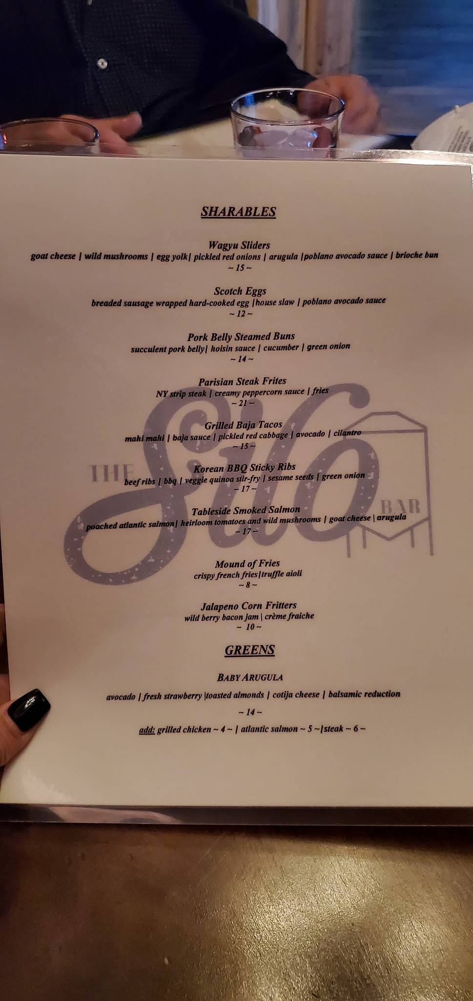 Menu at The Silo Bar, El Paso