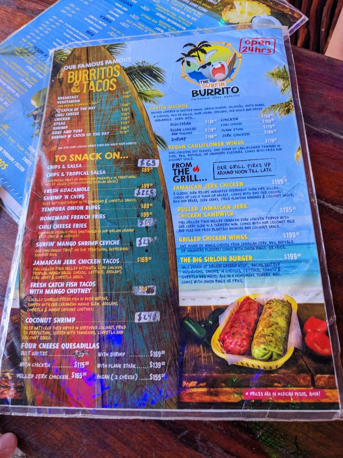 Menu at The Surfin Burrito pub & bar, Cancún, Kukulkan Km. 9.5