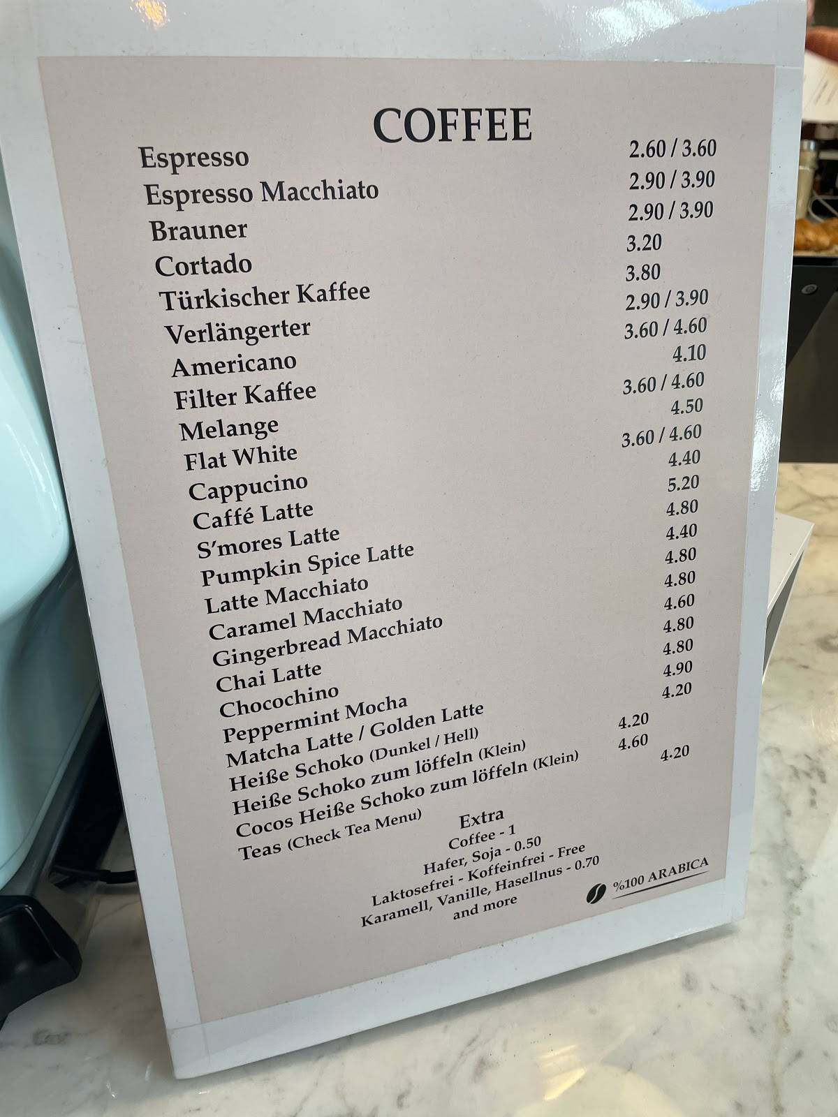 Menu at The Truth cafe, Vienna