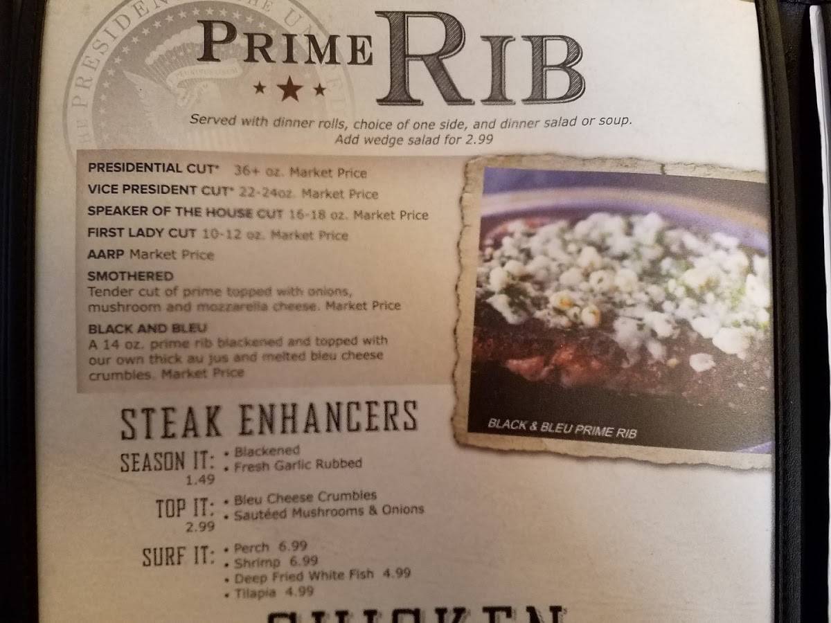 Menu at The Whitehouse Inn steakhouse, Whitehouse