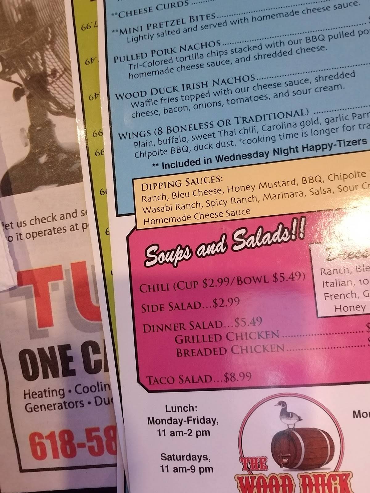 Menu at The Wood Duck Bar and Grill, Carlinville