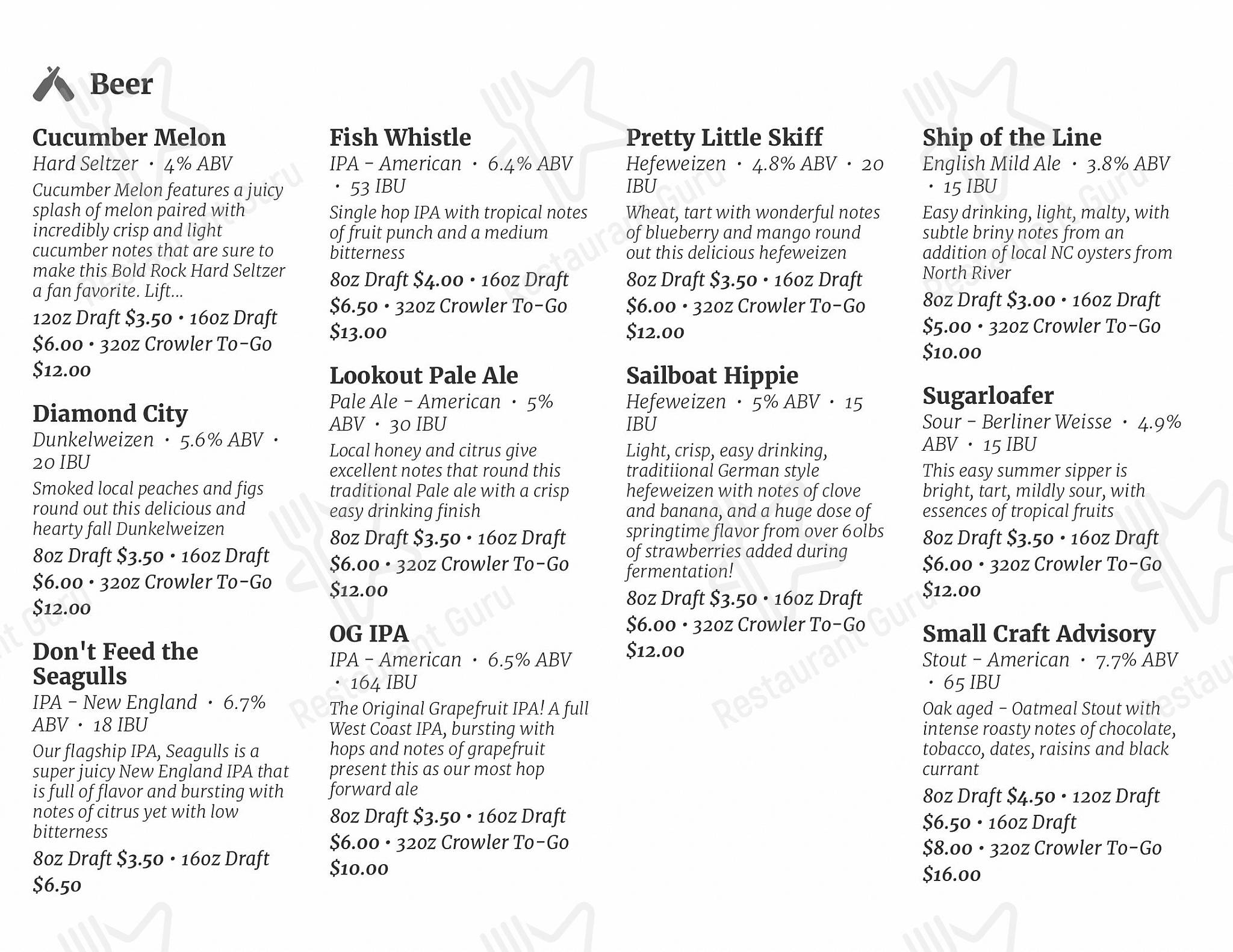 Menu at Tight Lines Pub & Brewing Co., Morehead City