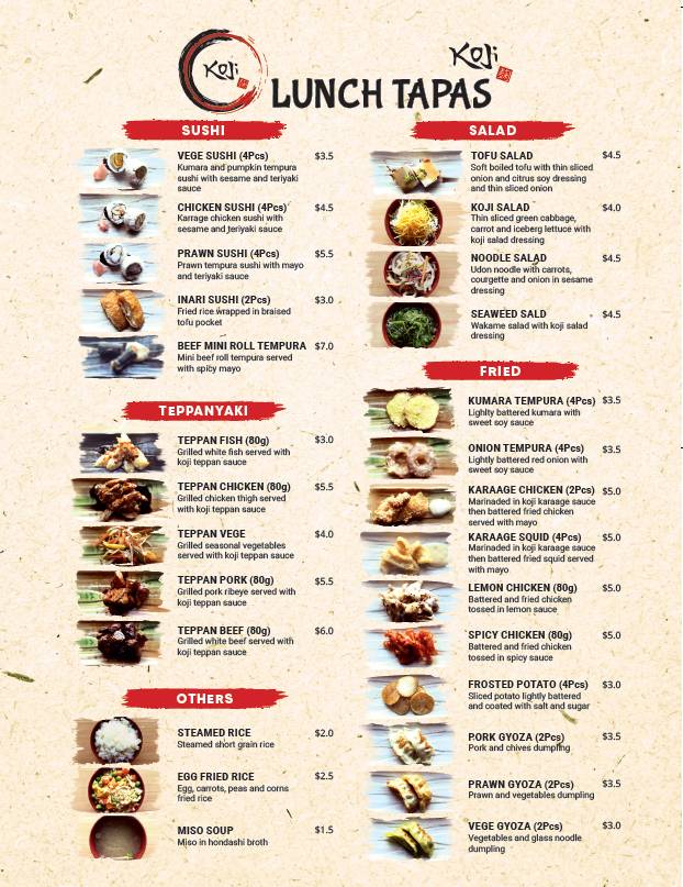 Menu at Koji Teppanyaki & Grill Timaru restaurant, Timaru