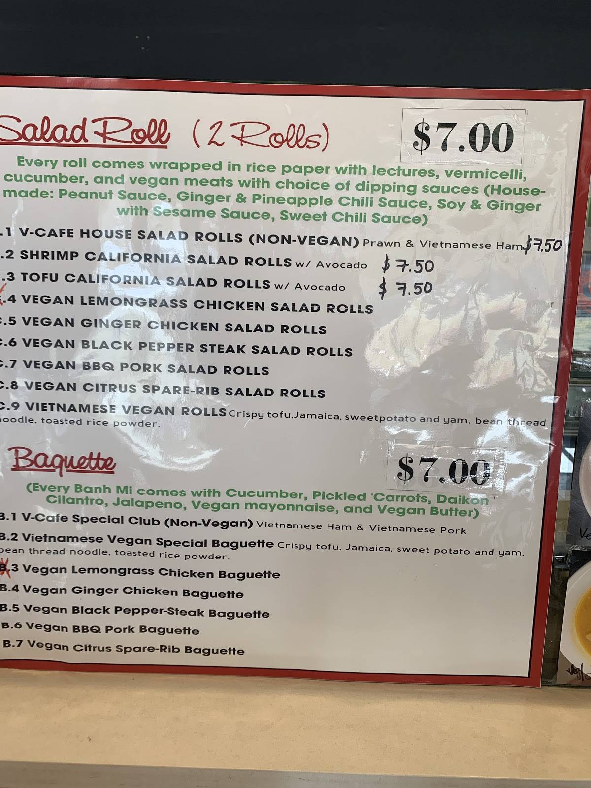 Menu at Tina Vietnamese Cuisine (V-Cafe), New Westminster