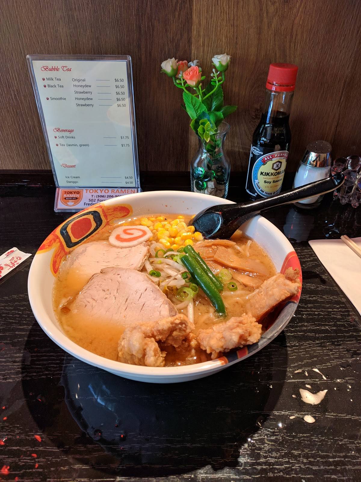 Menu at Tokyo Ramen restaurant, Fredericton
