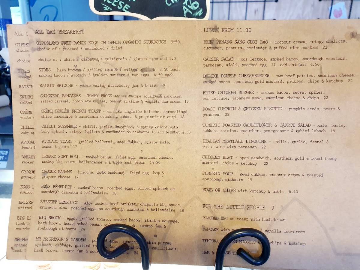 Menu at Tommy Brock Cafe, Moe