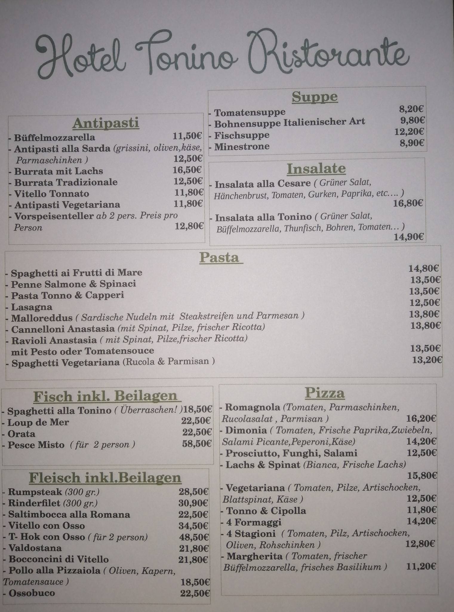 Speisekarte von Hotel & Ristorante Tonino pizza, Bad Bentheim