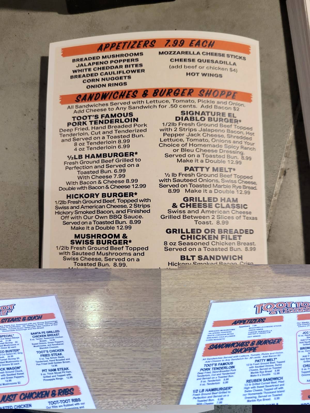 Menu at Toot-Toot Restaurant & Lounge, Bethany