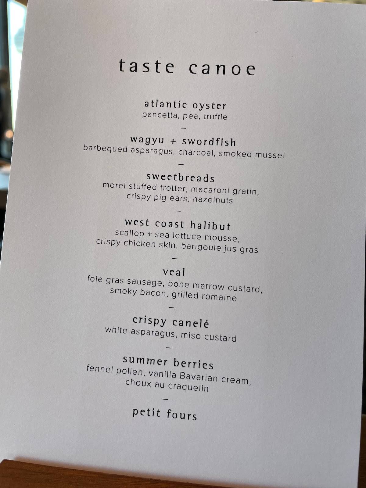 Menu at Canoe restaurant, Toronto, 66 Wellington St W 54th floor