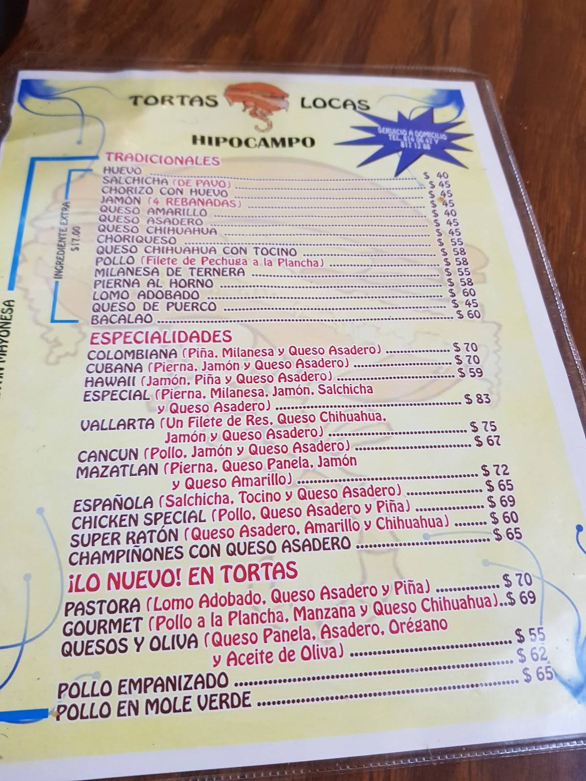 Menu at Tortas Locas Hipocampo restaurant, San Luis Potosi, Av ...