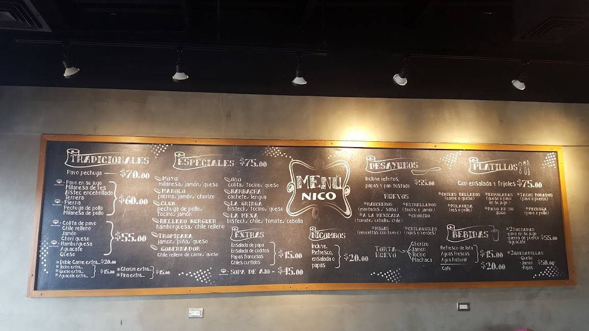 Menu at Tortas Nico fast food, Ciudad Juarez, Av. Tecnológico 3005