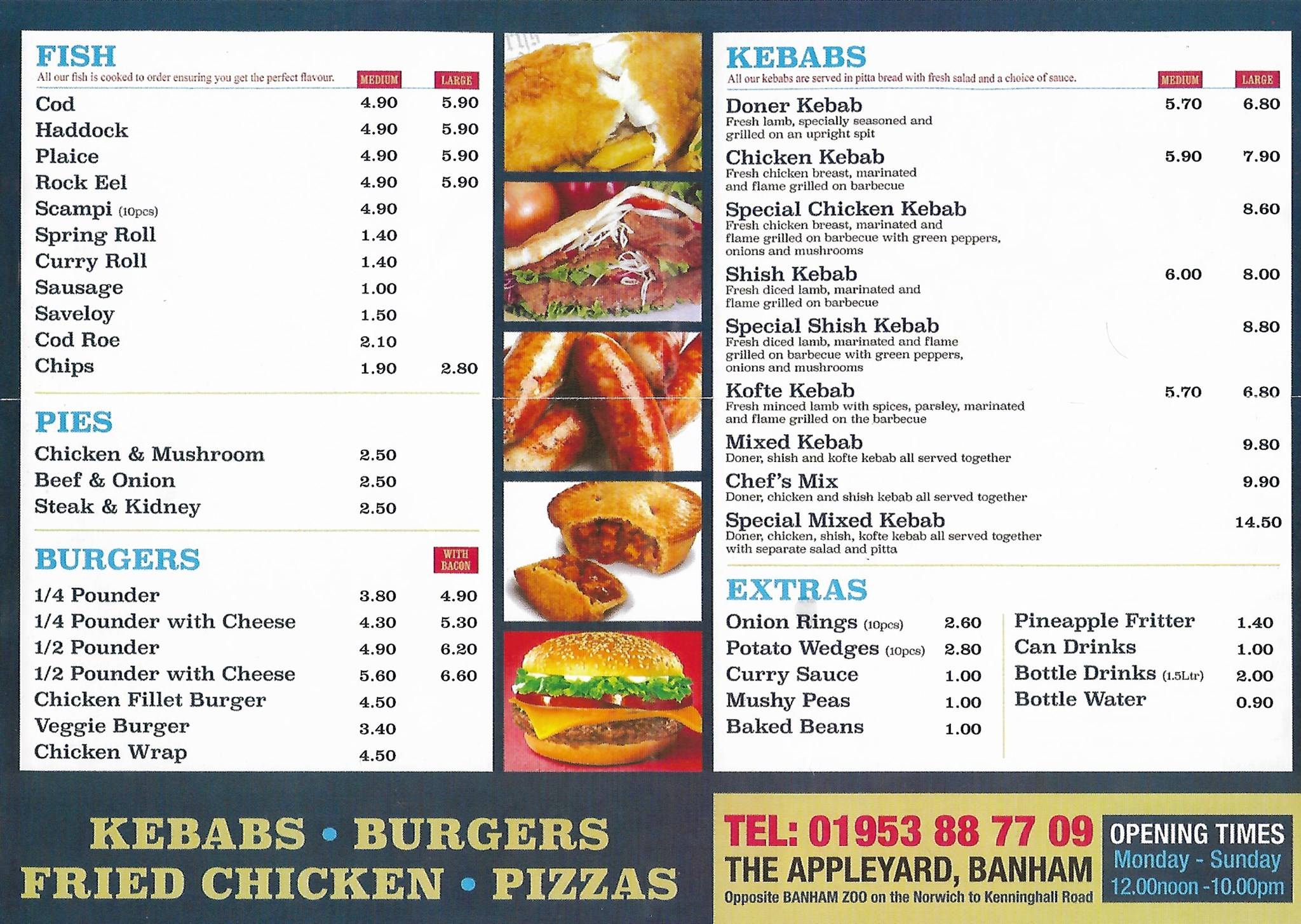 Menu at Trawlers Catch fast food, Banham