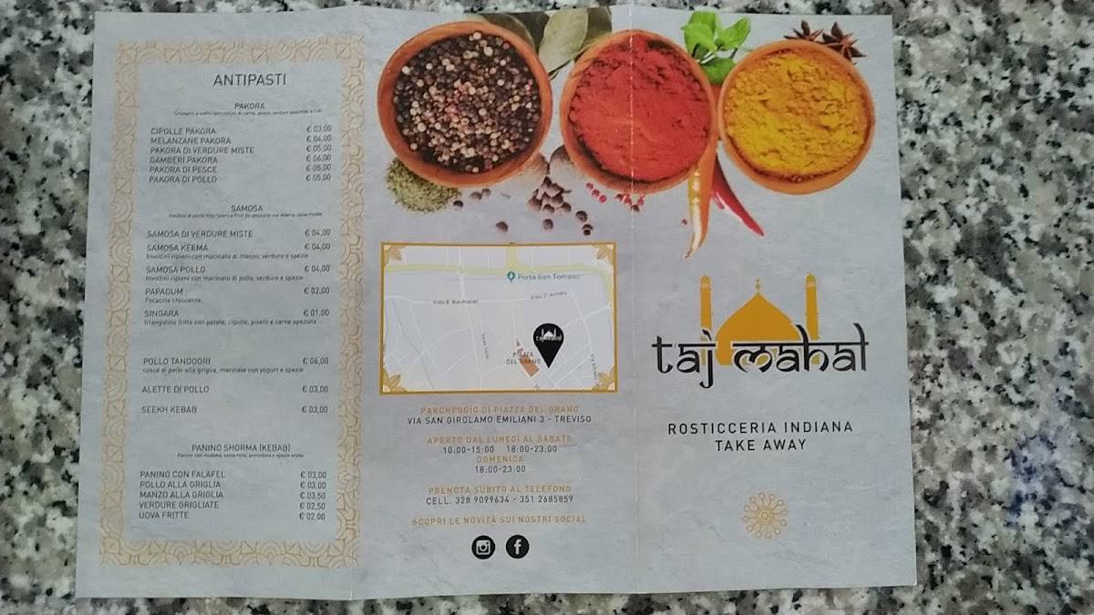 Menu da Taj Mahal ristorante, Treviso