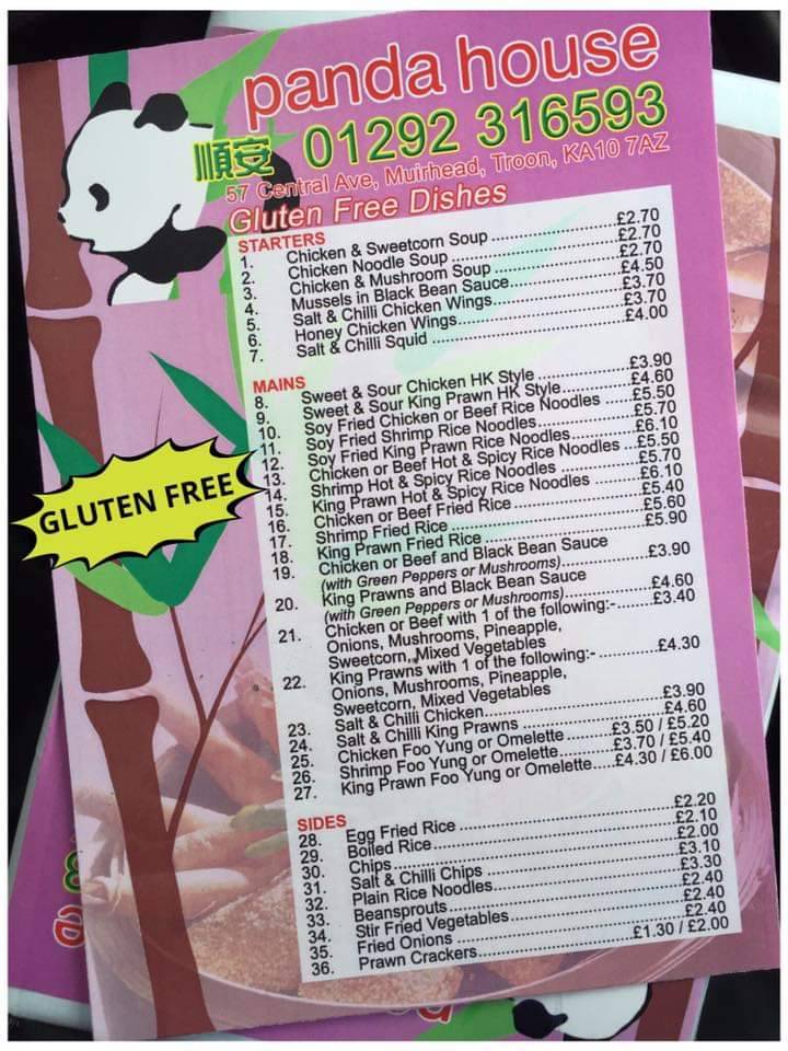 Menu at Panda House fast food, Troon