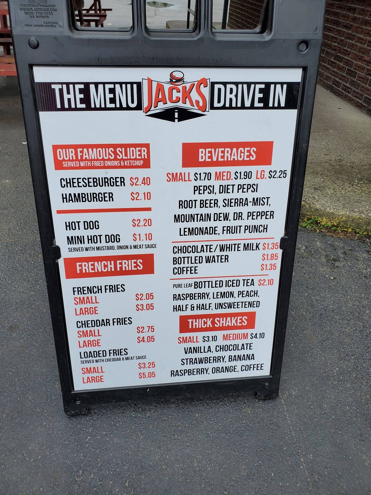 Menu at Jack's Drive-In restaurant, Wynantskill
