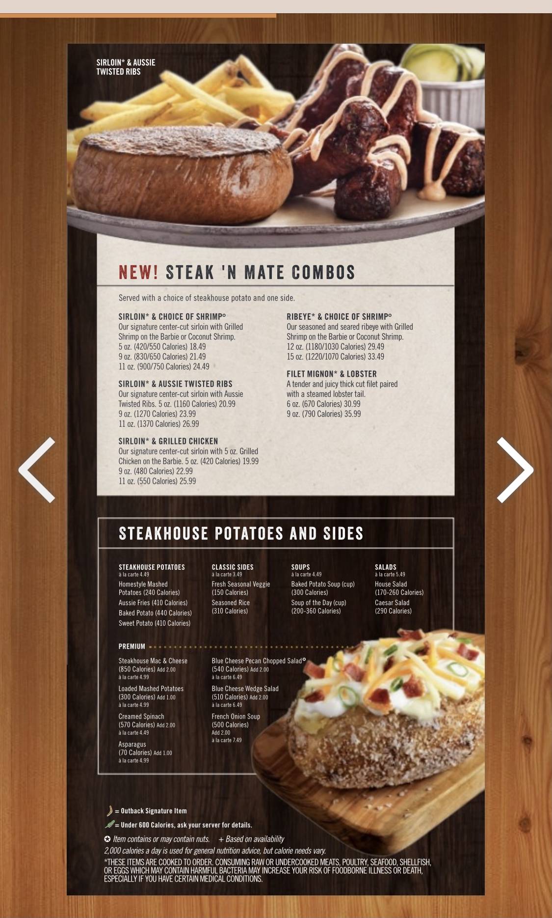 Menu at Outback Steakhouse, Tucson, W Ina Rd