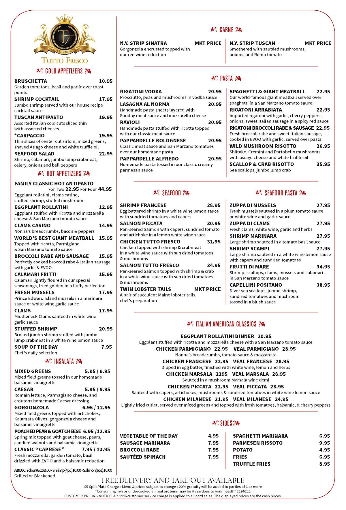 Menu at Tutto Fresco pizzeria, Port St. Lucie, Reserve Blvd